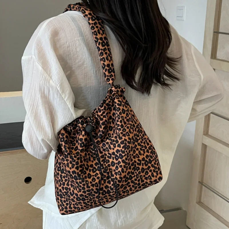 leopard print drawstring bag